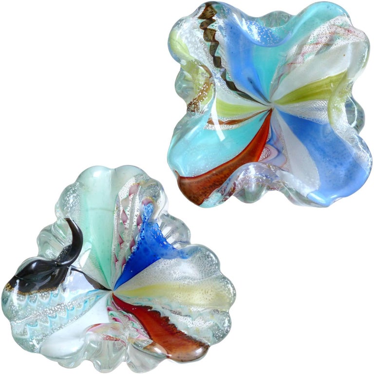 Murano Silver Flecks Zanfirico Ribbons Color Stripes Italian Art Glass ...