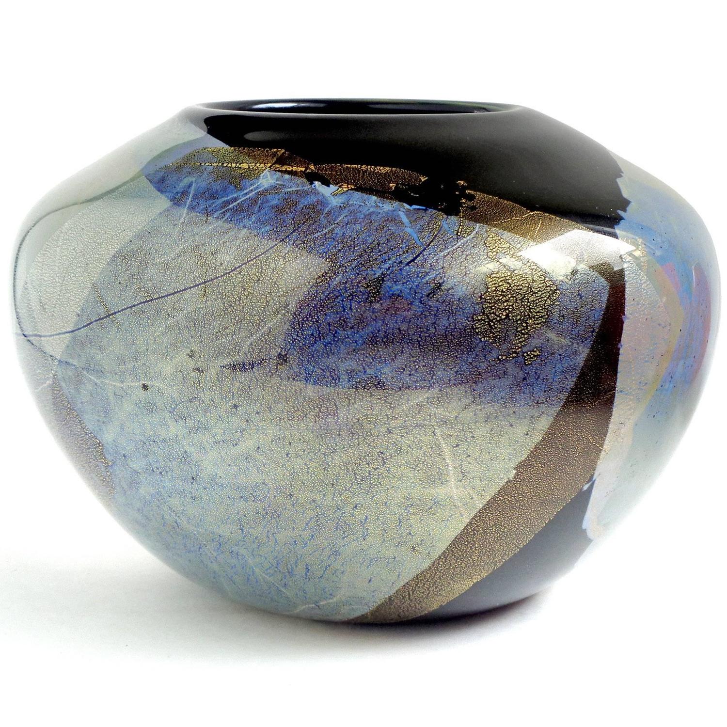 Garry Nash Signed Black, Gold and Silver Leaf High Gloss Art Glass ...