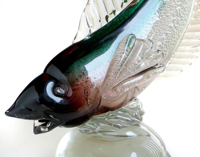 Seguso Murano Silver Green Purple Colors Italian Art Glass Fish ...