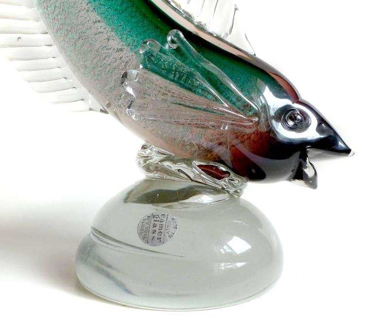 Seguso Murano Silver Green Purple Colors Italian Art Glass Fish ...