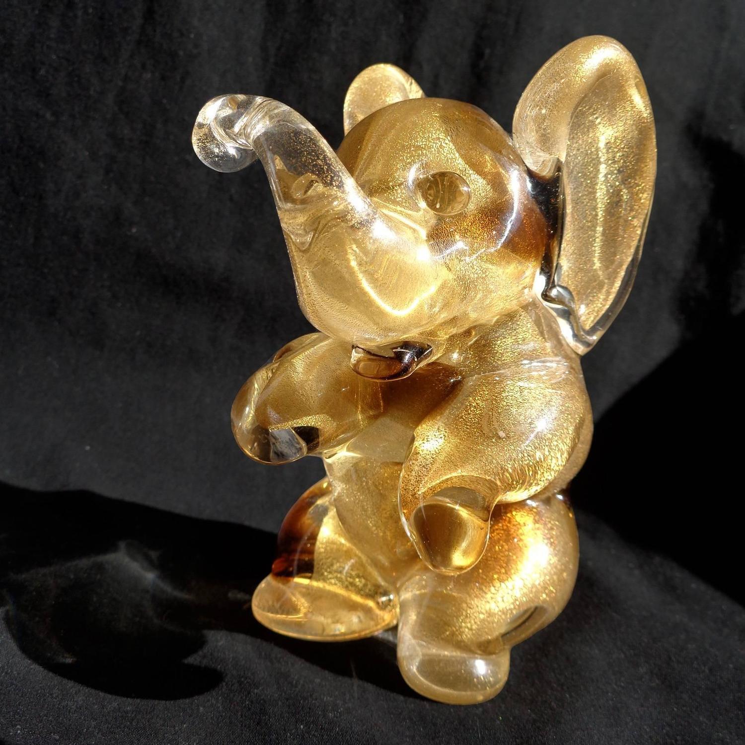 Archimede Seguso Murano Gold Amber Spots Italian Art Glass Elephant ...