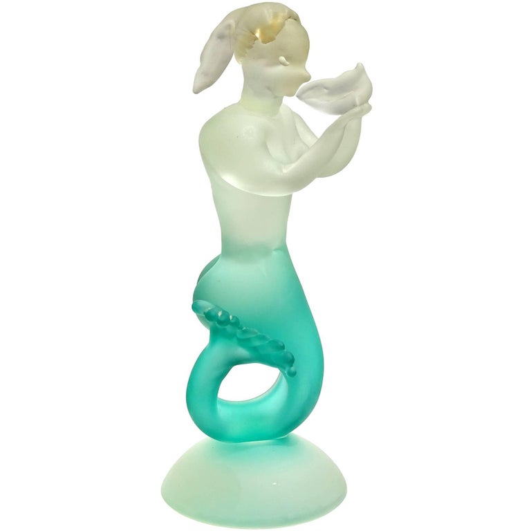Murano Green Sommerso Satin Surface Italian Art Glass Mermaid Sculpture ...