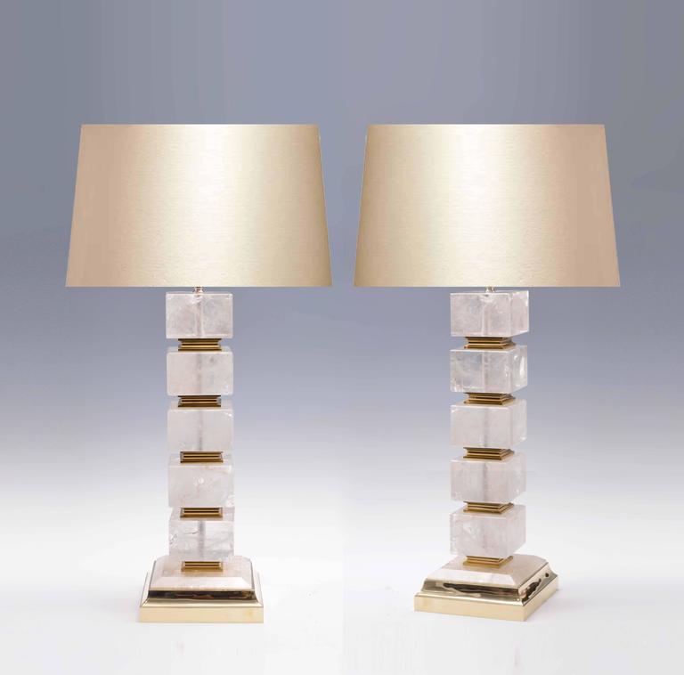 Pair of Contemporary Block Form Rock Crystal Quartz Lamps For Sale at ...