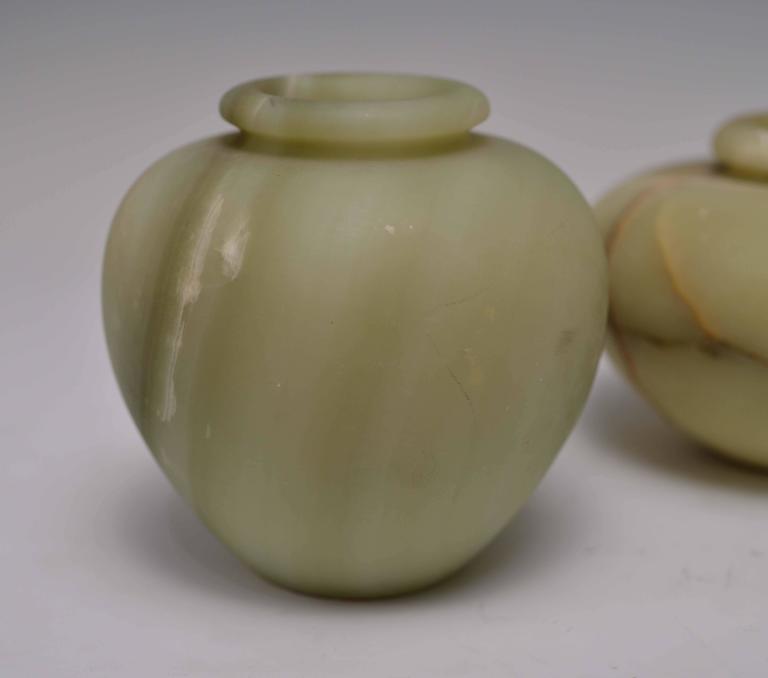 Group of Two Carved Celadon Jade Jars For Sale at 1stDibs