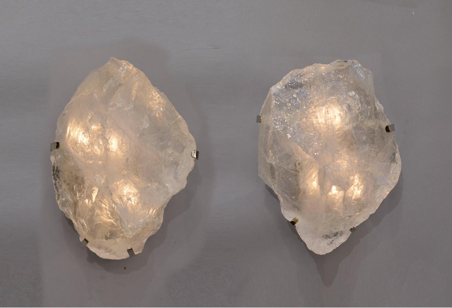 Pair of Natural Rock Crystal Quartz Mounted Wall Sconces For Sale at ...