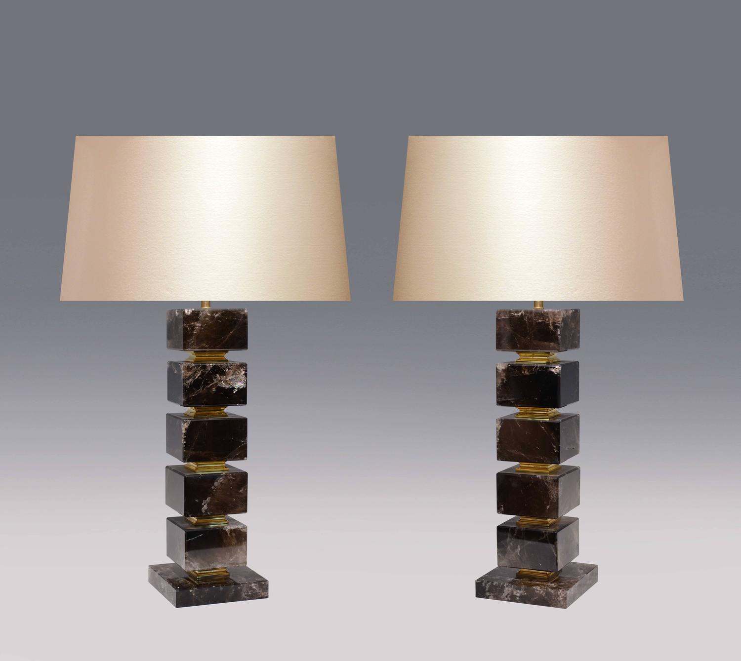 Pair of Modern Smoky Brown Rock Crystal Quartz Lamps For Sale at 1stdibs