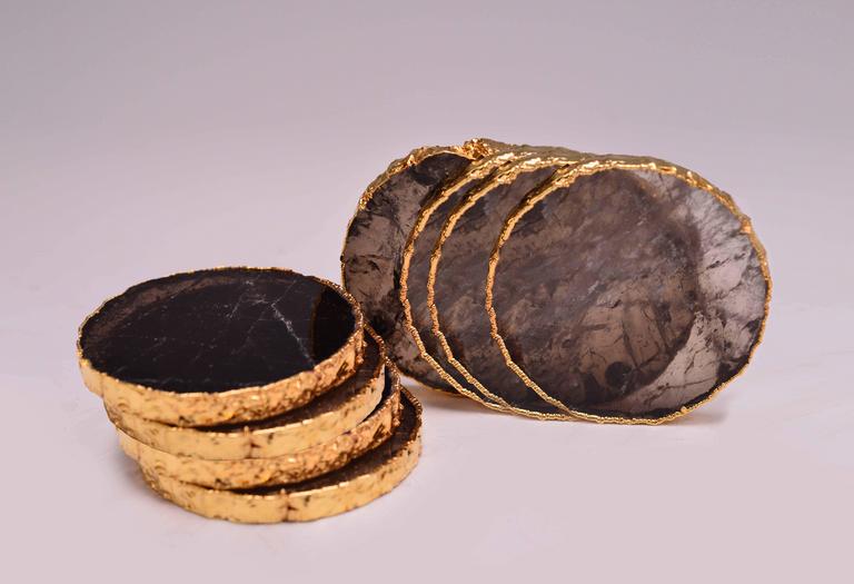 Group of Eight Circular Smoky Brown Rock Crystal Quartz Coasters For ...