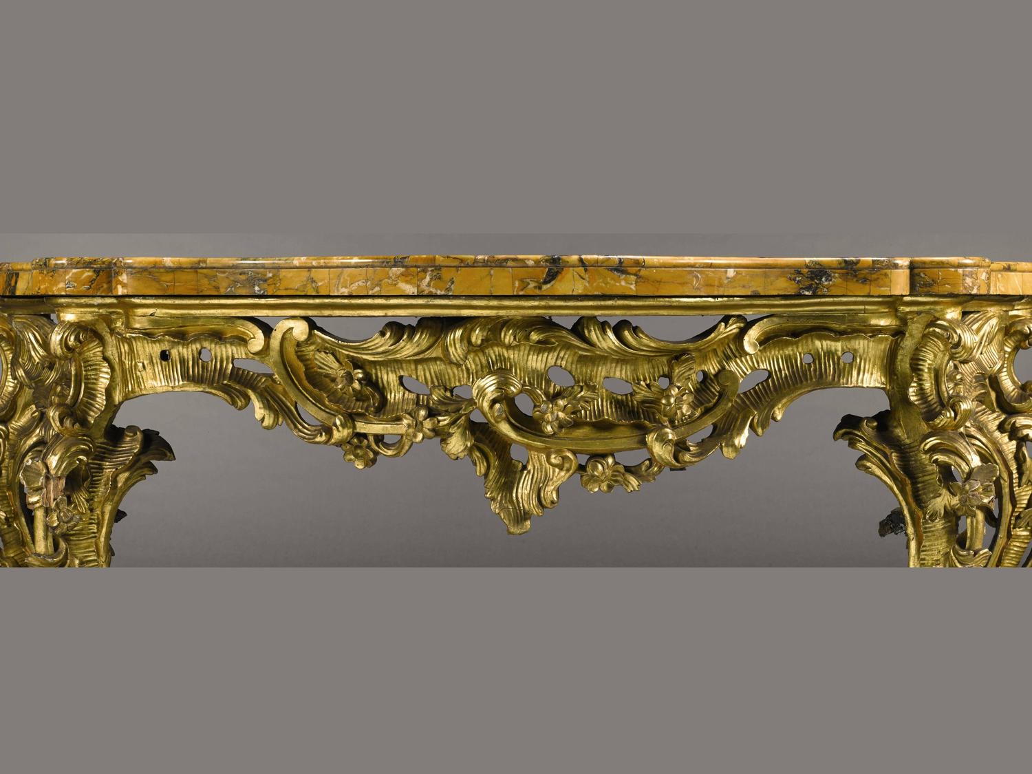 Pair of Roman Carved Giltwood Console Tables with Siena Marble Tops ...