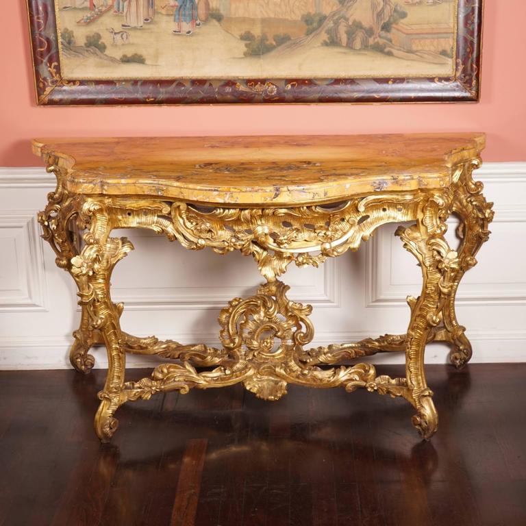 Pair of Roman Carved Giltwood Console Tables with Siena Marble Tops ...