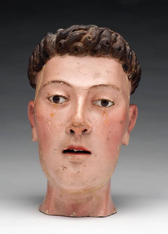 17th Century Carved Wood and Polychromed Head of a Saint For Sale at ...