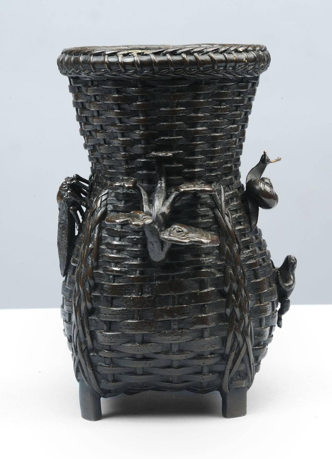 Pair of Japanese Bronze Basket Weave Vases, 19th Century For Sale at ...