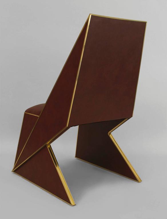 Contemporary American Geometric Upholstered Brass and Giltwood Dining ...