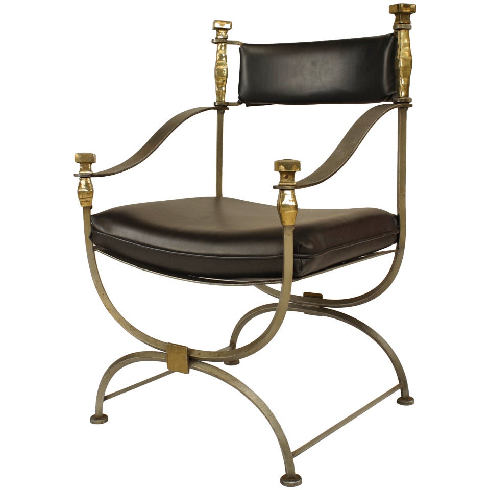 French Midcentury Leather Campaign Chair at 1stDibs