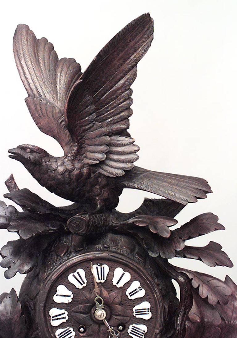 Black Forest Walnut Bird Mantel Clock For Sale at 1stDibs