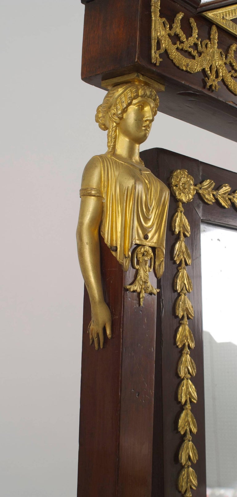 French Empire Style Mahogany Pediment Top Cheval Mirror For Sale at 1stDibs