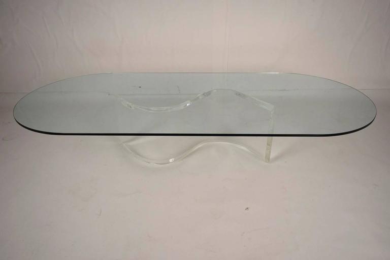 Vintage Glass Coffee Table with Lucite S-Shape Base at 1stDibs