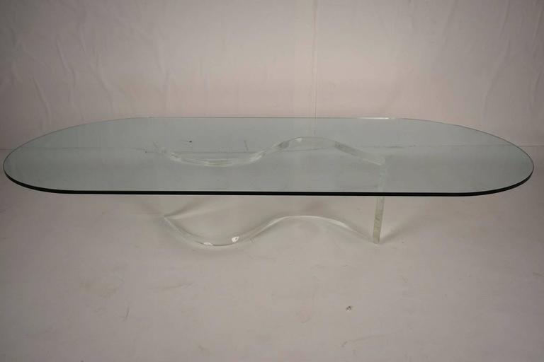 Vintage Glass Coffee Table with Lucite S-Shape Base at 1stDibs