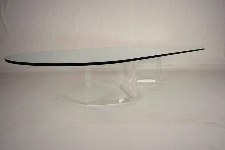 Vintage Glass Coffee Table with Lucite S-Shape Base at 1stDibs