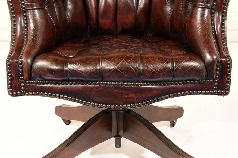 Regency-Style Tufted Leather Office Chair at 1stDibs