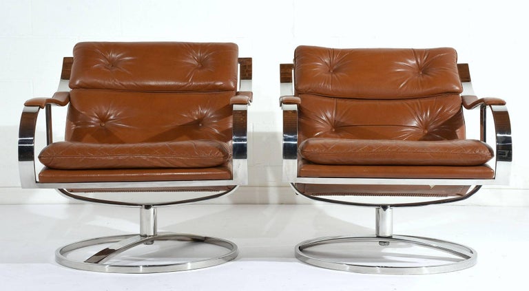 Pair of Mid-Century Modern Leather Gardner Leaver Lounge Chairs at 1stDibs