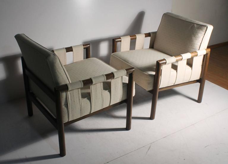 Pair of Vintage Designer Open-Arm Side Strap Lounge Chairs at 1stDibs