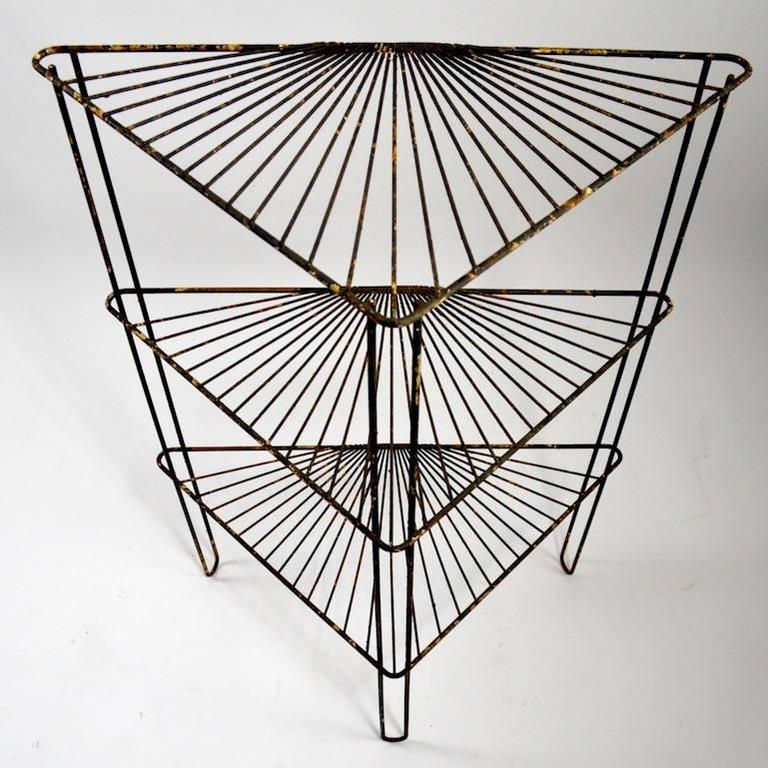 Three-Tier Triangular Wrought Iron Stand at 1stDibs