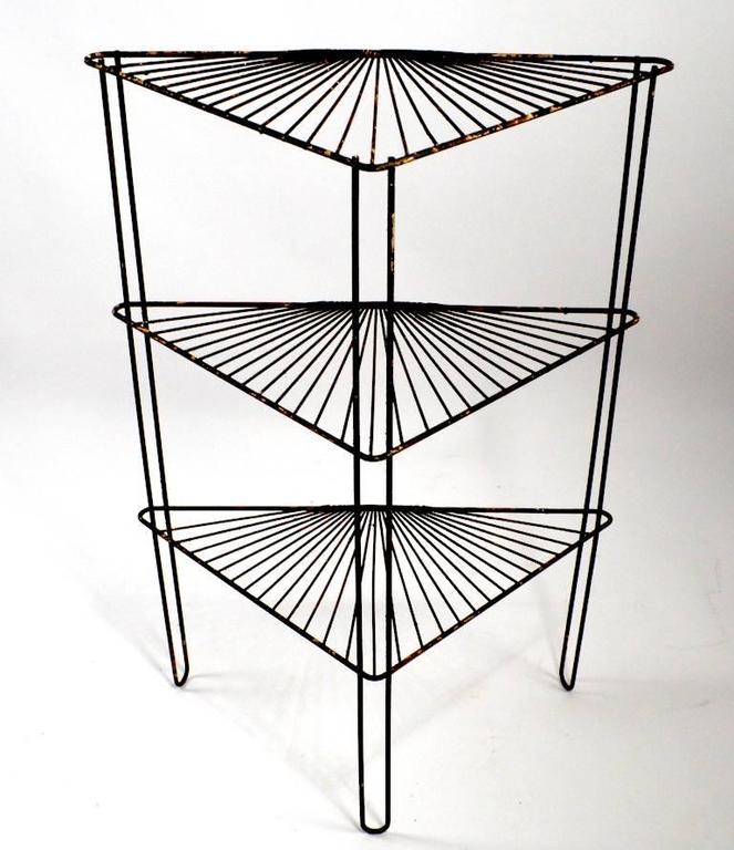 Three-Tier Triangular Wrought Iron Stand at 1stDibs