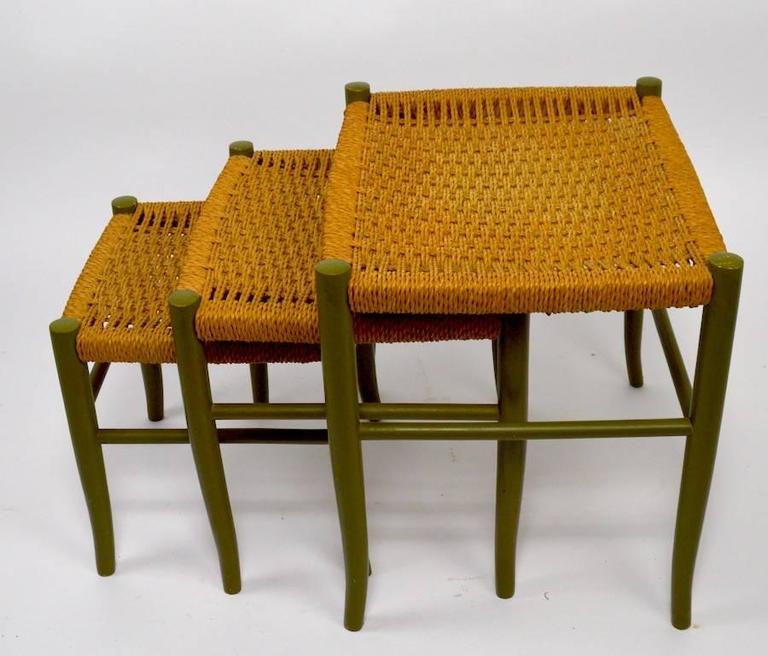 Original Three-Piece Nest of Jute and Wood Tables Made in Italy at 1stDibs