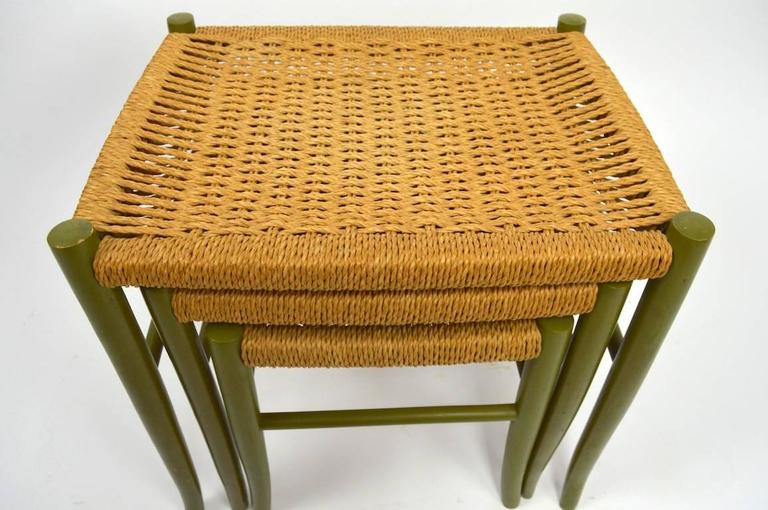 Original Three-Piece Nest of Jute and Wood Tables Made in Italy at 1stDibs