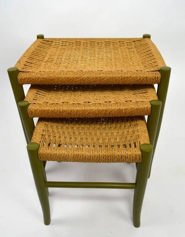 Original Three-Piece Nest of Jute and Wood Tables Made in Italy at 1stDibs