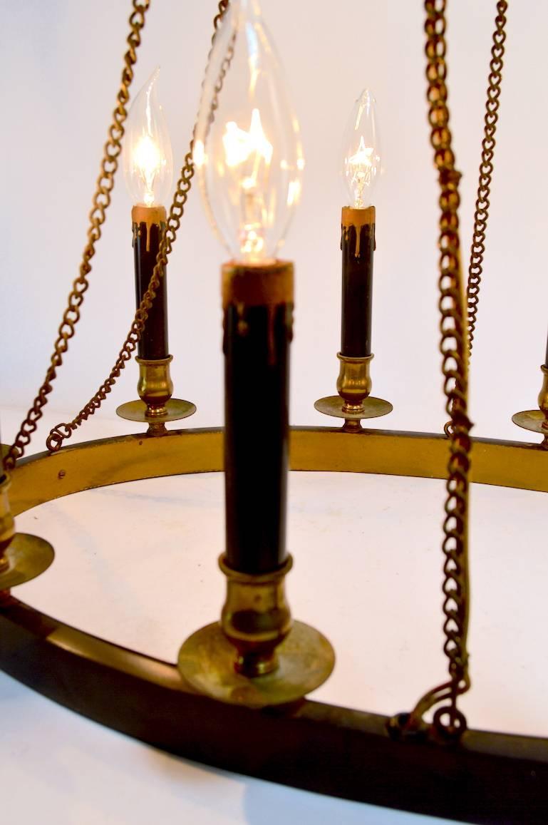 Classical Oval Ring Chandelier Brass and Blackened Metal Ten-Light ...