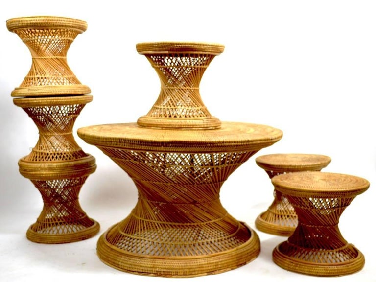 Set of Six Woven Wicker Stools at 1stDibs