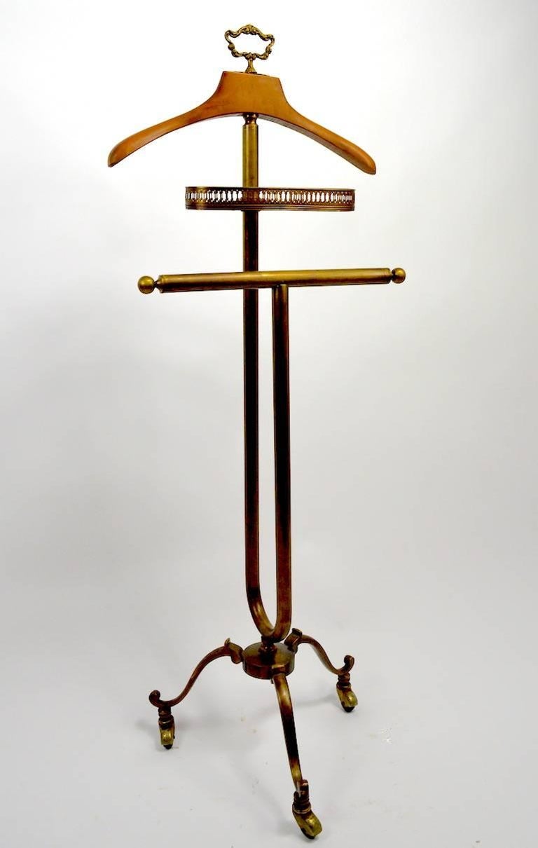 Brass and Maple Valet Silent Butler Stand Attributed to Maison Jansen ...