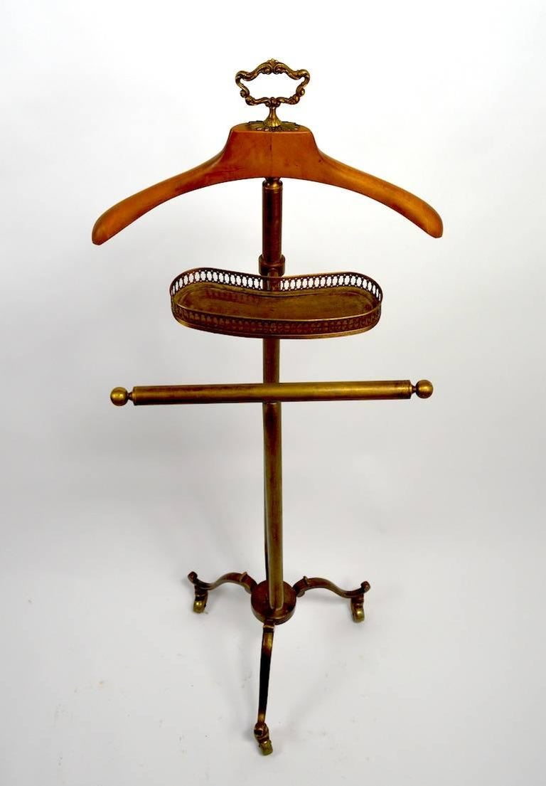 Brass and Maple Valet Silent Butler Stand Attributed to Maison Jansen ...