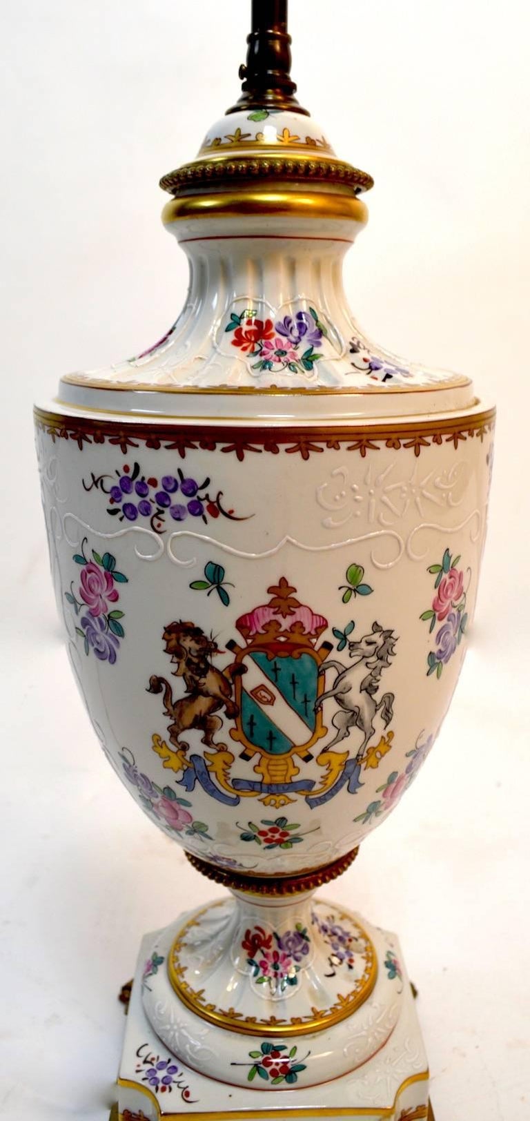 Dresden Lamp with Armorial Crest Motif at 1stDibs
