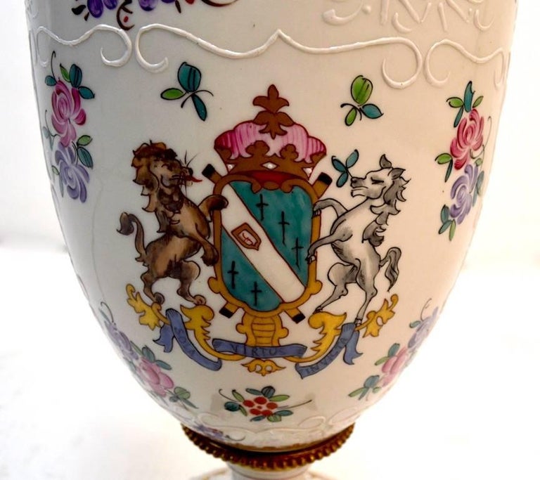 Dresden Lamp with Armorial Crest Motif at 1stDibs