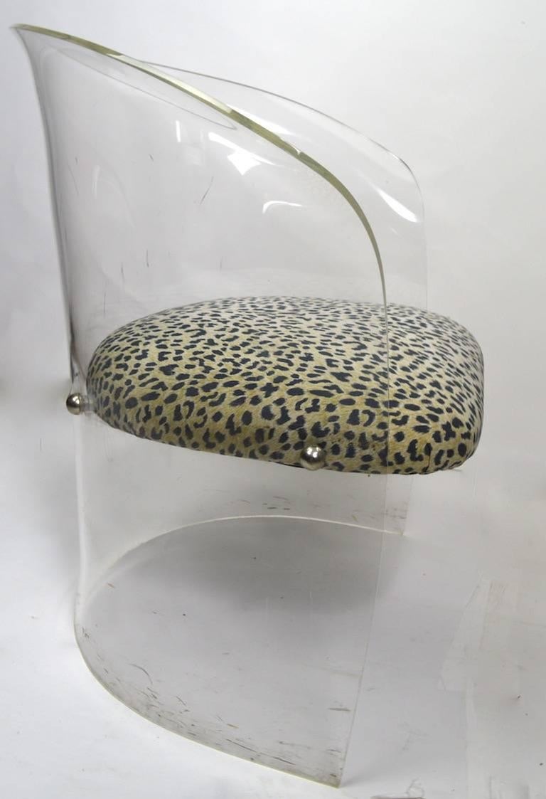 Lucite Tub Chair with Cheetah Print Fabric Upholstery at 1stDibs