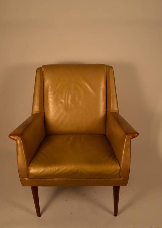 Gold Finish Leather Mid Century Lounge Chair at 1stDibs