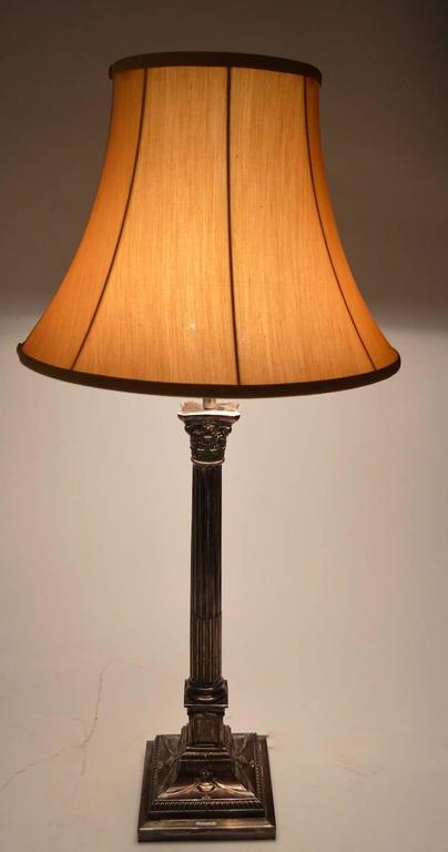 Pair of Classical Silver Plate Column Lamps For Sale at 1stDibs