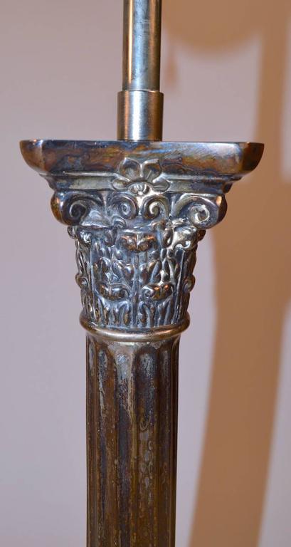 Pair of Classical Silver Plate Column Lamps For Sale at 1stDibs