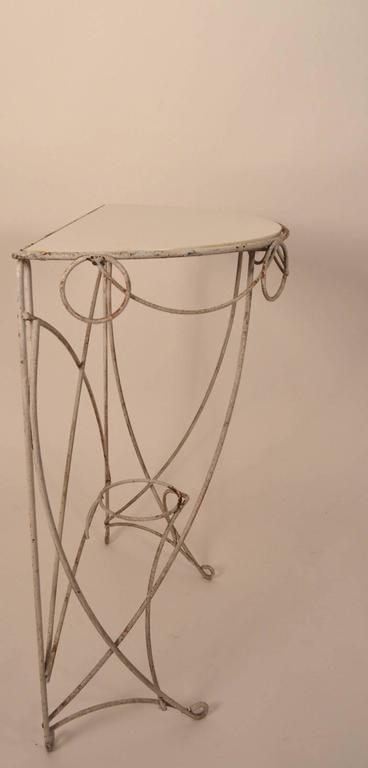 Wrought Iron and Glass Demilune Garden Table, Plant Stand at 1stDibs