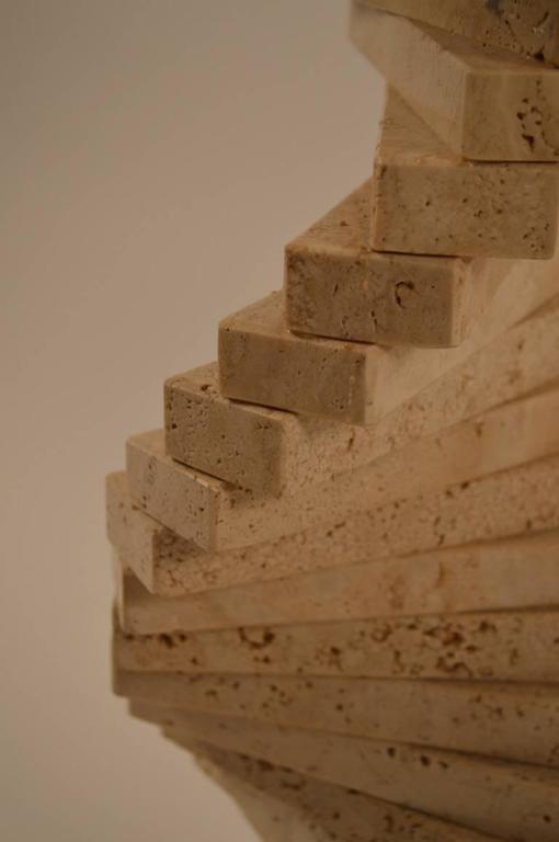 Travertine Marble Stacked Block Twist Base Side Table at 1stDibs