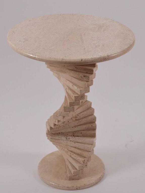 Travertine Marble Stacked Block Twist Base Side Table at 1stDibs