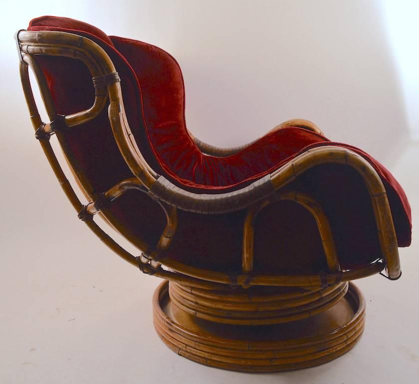 Pair of Swivel Tilt Bamboo Lounge Chairs at 1stDibs