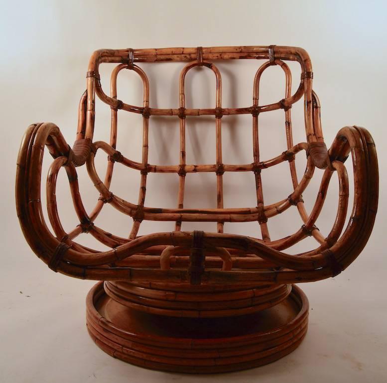 Pair of Swivel Tilt Bamboo Lounge Chairs at 1stDibs