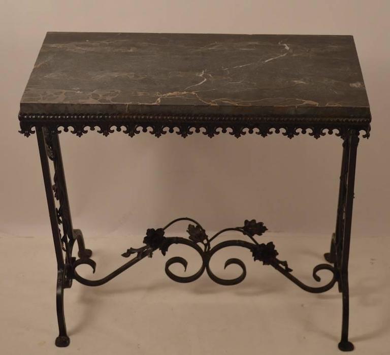 Art Deco Gothic Revival Iron Foliate Base Marble-Top Table at 1stDibs