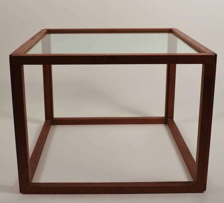 Rationalist Danish Modern Cube Table with Smoked Glass Top at 1stDibs