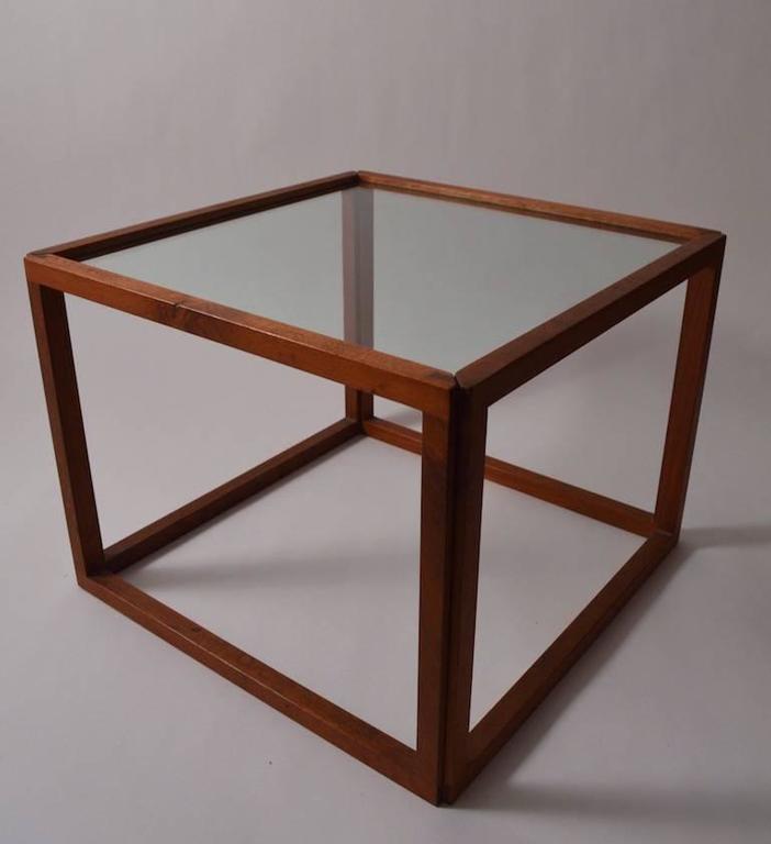 Rationalist Danish Modern Cube Table with Smoked Glass Top at 1stDibs