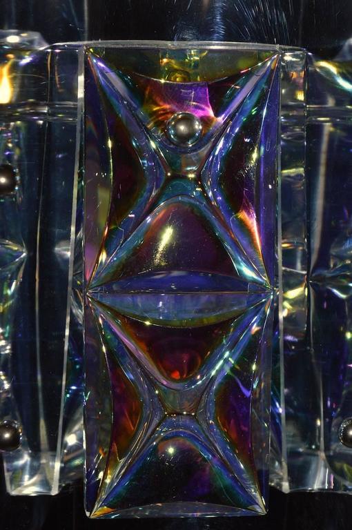 Bright Chrome and Faceted Iridized Glass Chandelier For Sale at 1stDibs