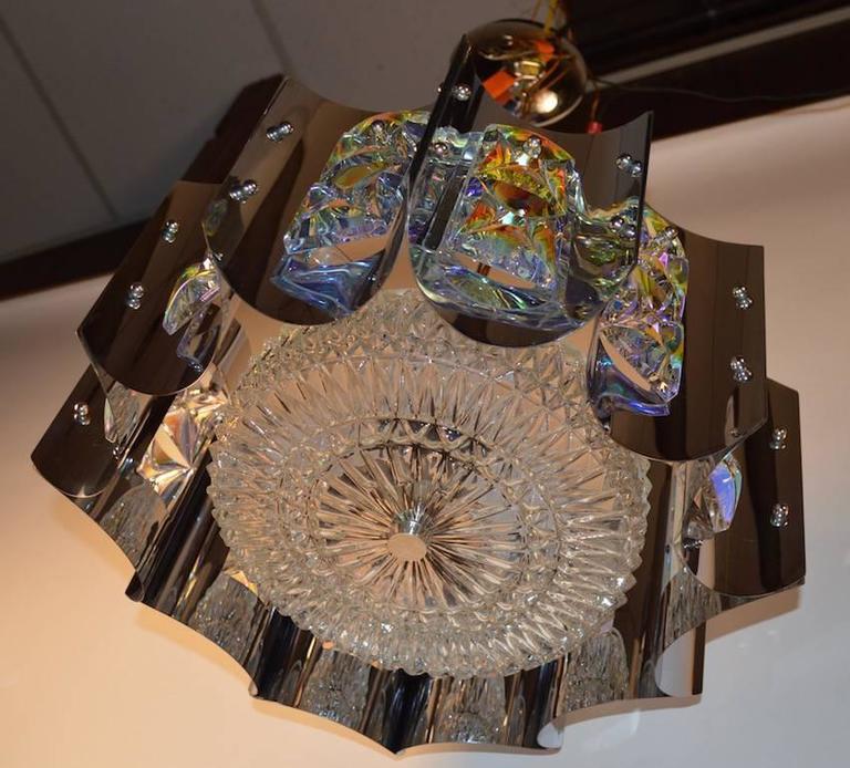 Bright Chrome and Faceted Iridized Glass Chandelier For Sale at 1stDibs
